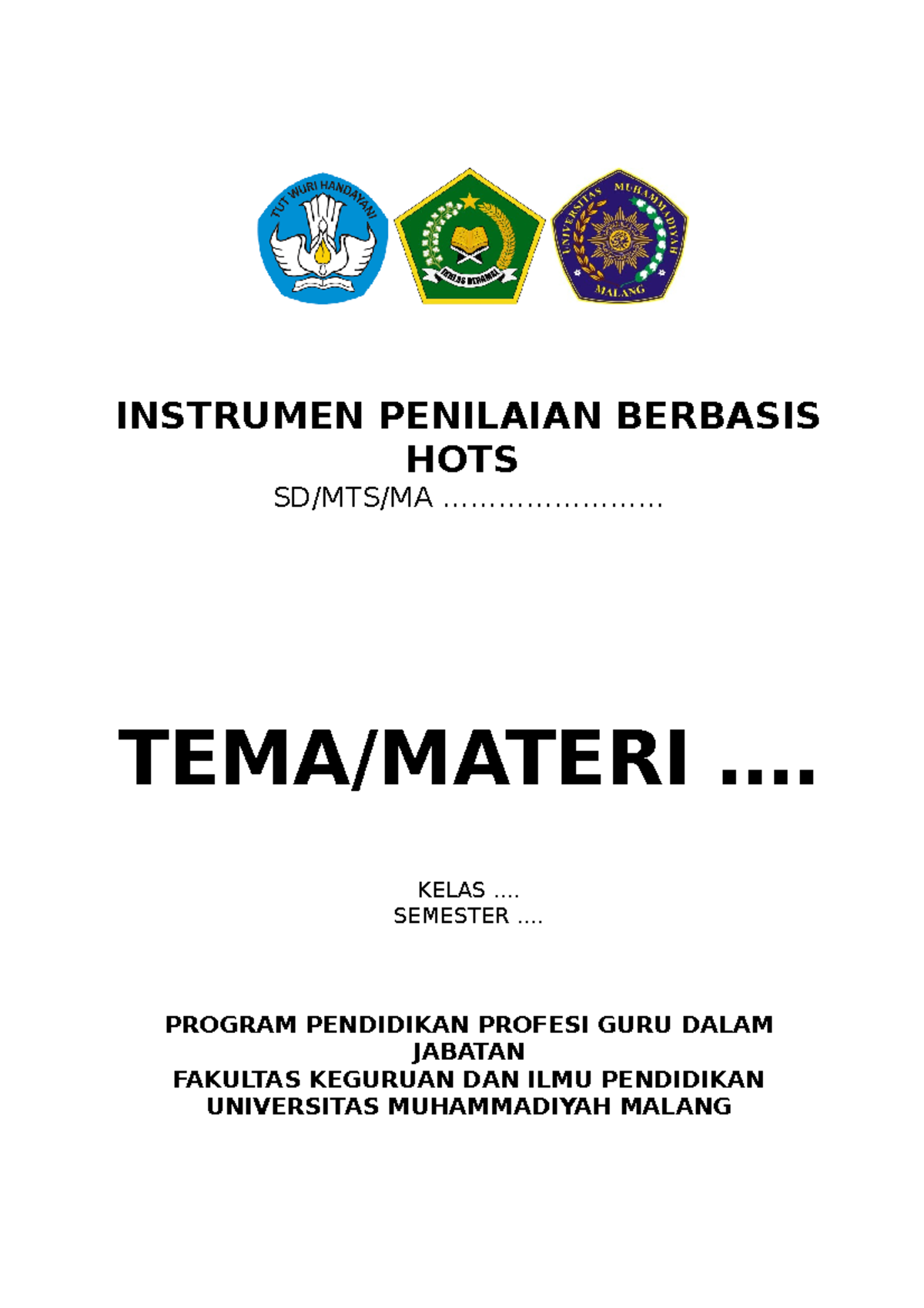 Template Instrumen Penilaian - INSTRUMEN PENILAIAN BERBASIS HOTS SD/MTS ...