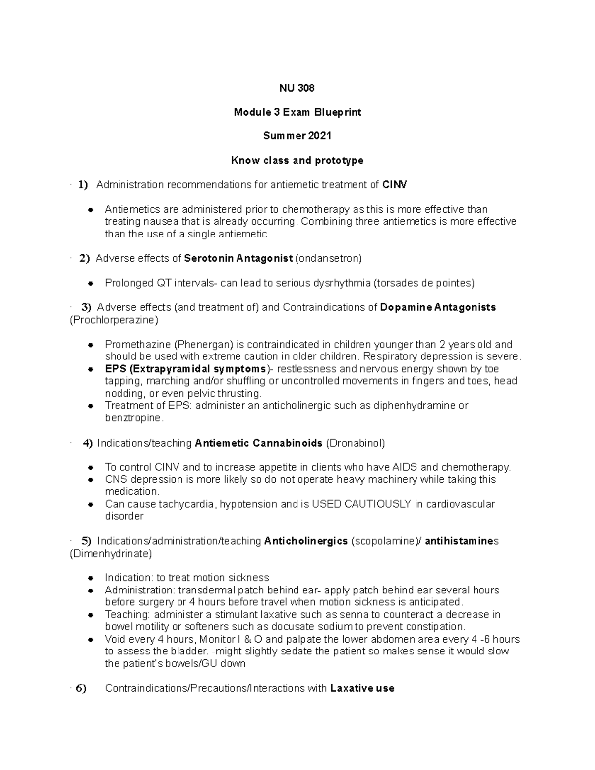 Test 3 Study guide - NU 308 Module 3 Exam Blueprint Summer 2021 Know ...