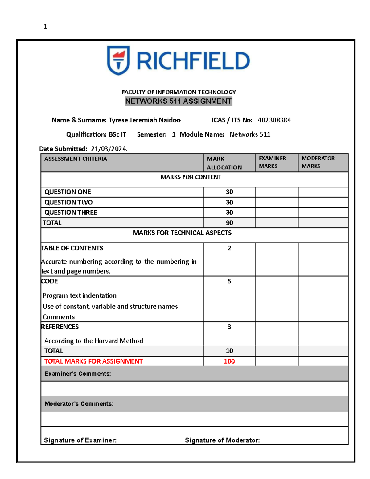 404102470 DIT Networks 511 - FACULTY OF INFORMATION TECHNOLOGY NETWORKS ...