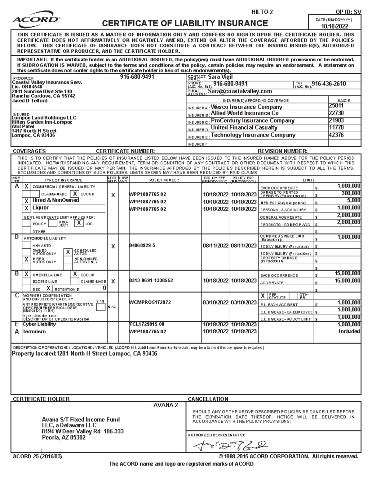 10 18 2023 COI - COI - ANY PROPRIETOR/PARTNER/EXECUTIVEOFFICER/MEMBER ...