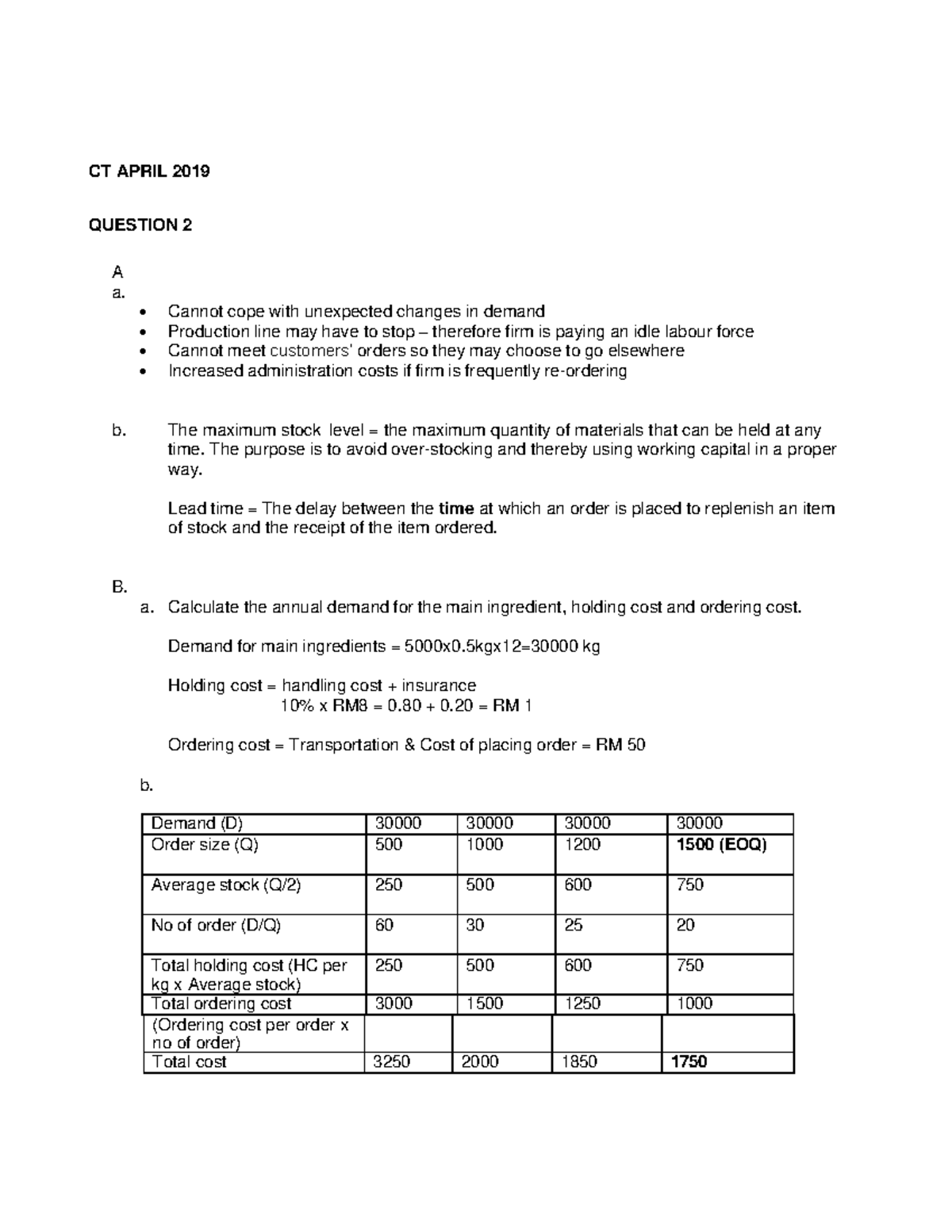 Tutorial CT 1 APR 2019 Q2 Solution - CT APRIL 2019 QUESTION 2 A a ...