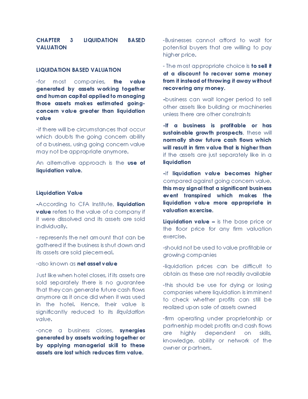 Chapter 3 Liquidation Based Valuation - CHAPTER 3 LIQUIDATION BASED VALUATION LIQUIDATION BASED ...