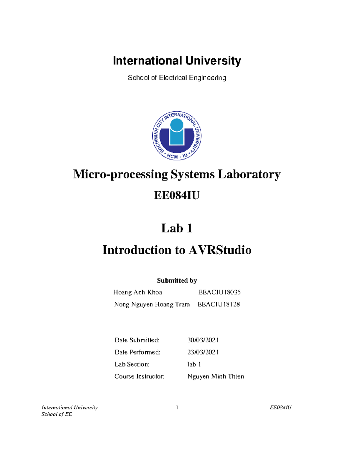 MPS LAB 1 - report micro-prepressing system - International University ...