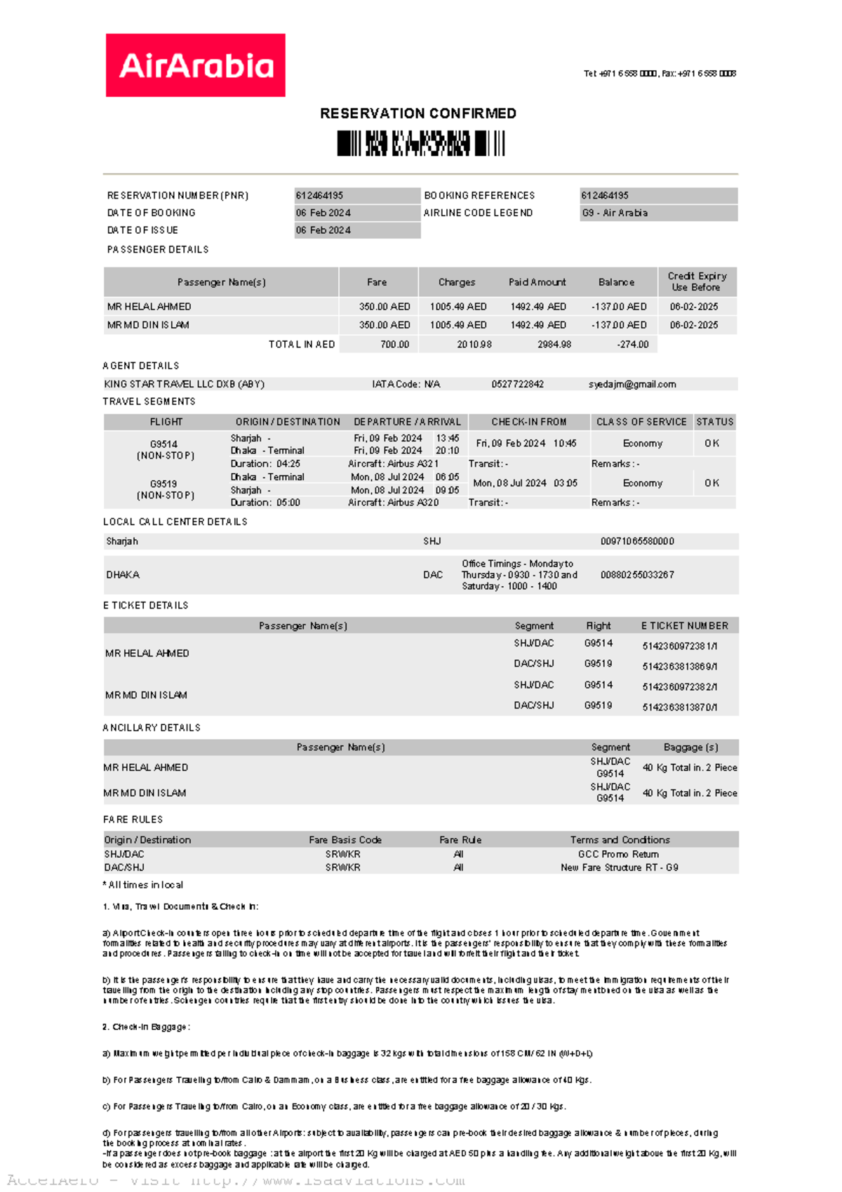 E-ticketspoo - Example ticket - AccelAero - Visit isaaviations Tel ...