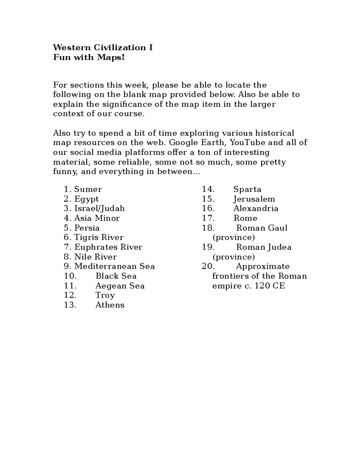 Western Civ Fun with Maps - Western Civilization I Fun with Maps! For ...