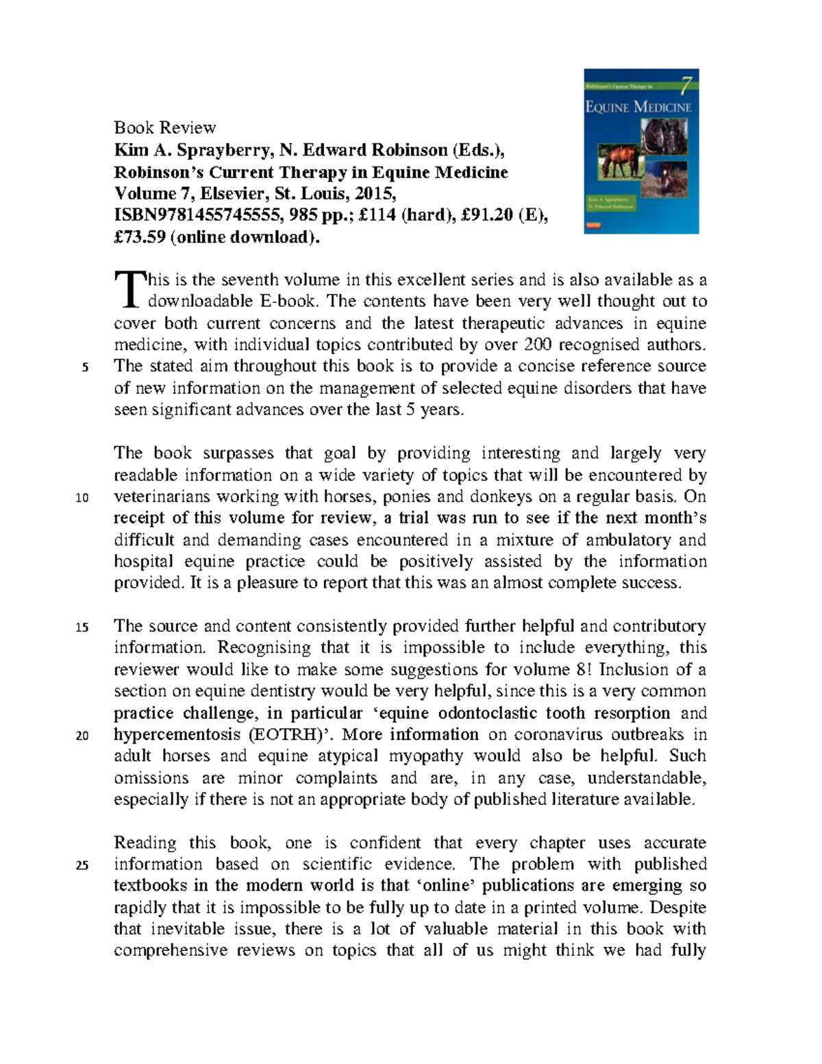 4.1 Book Review Theraphy In Equine Medicine Volume 7 - Book Review Kim ...