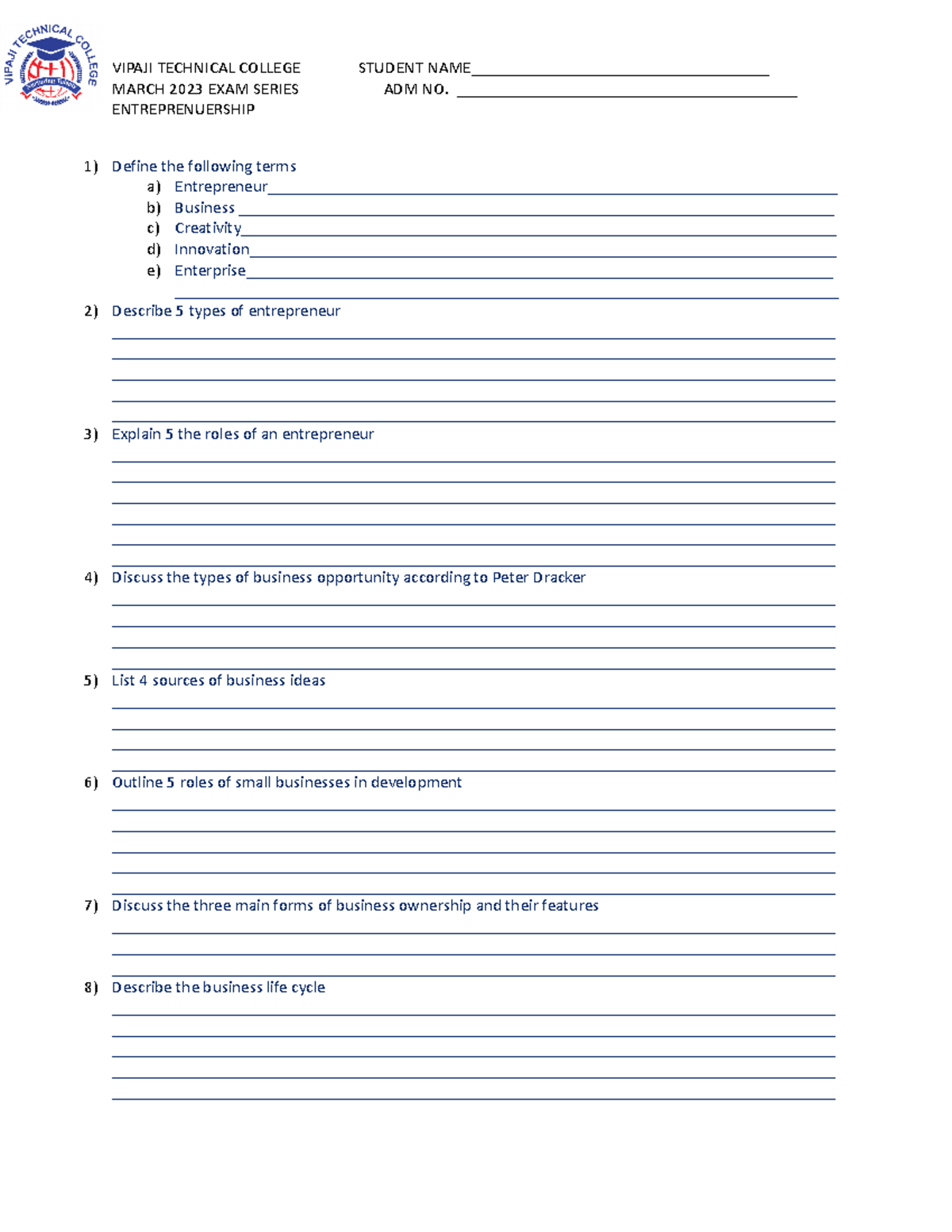 Entreprenuership - Entrepreneurship assignment - VIPAJI TECHNICAL ...