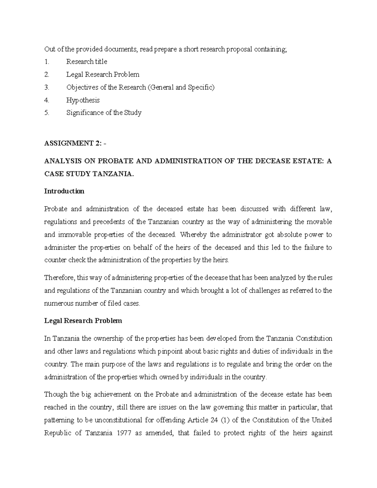 Legal Research Assignment-Mwanaid - Out of the provided documents, read ...
