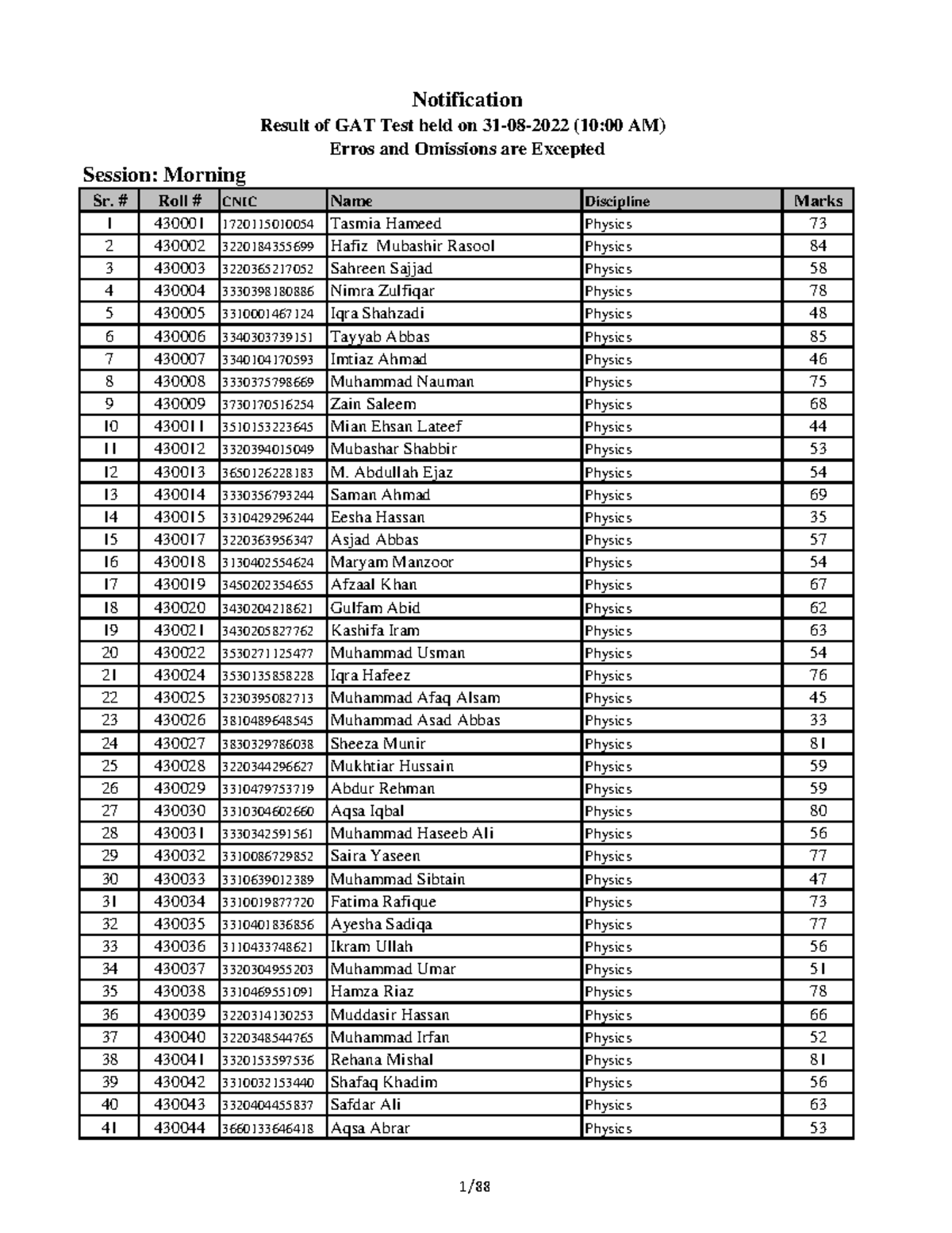 GAT result 31-08-2022 - Use the - Session: Morning Result of GAT Test ...