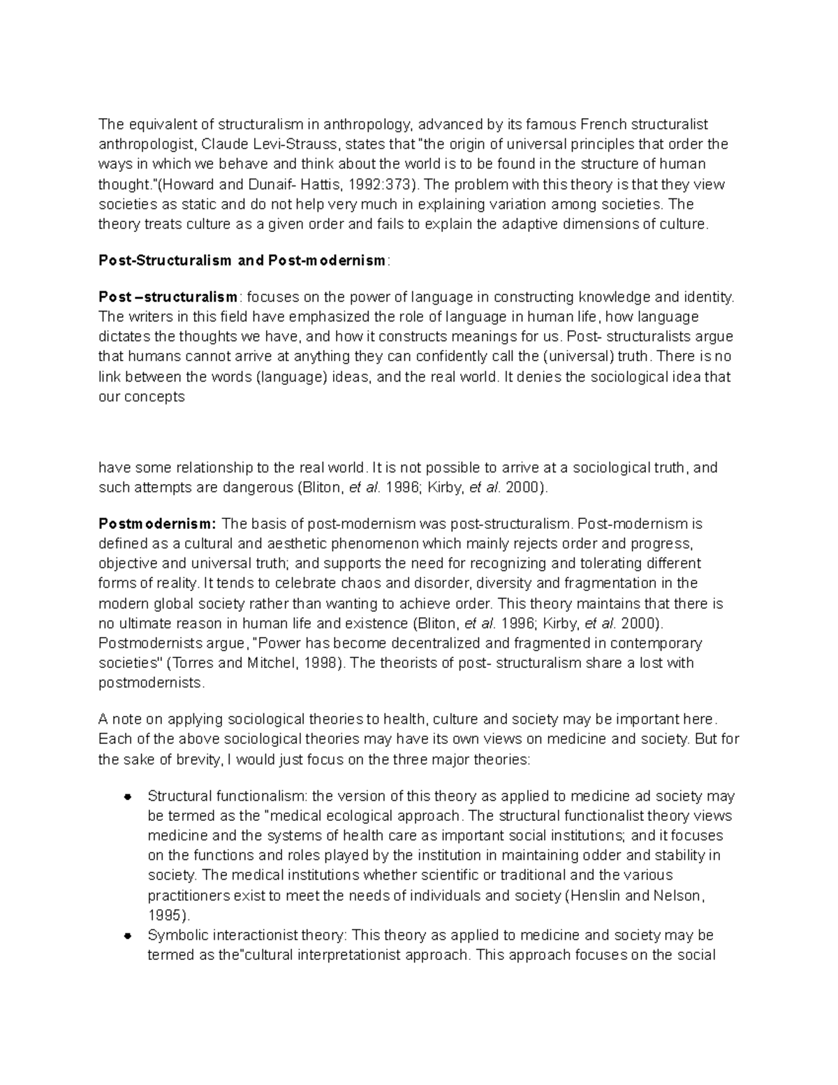 Sociology Notes 4 - The equivalent of structuralism in anthropology ...