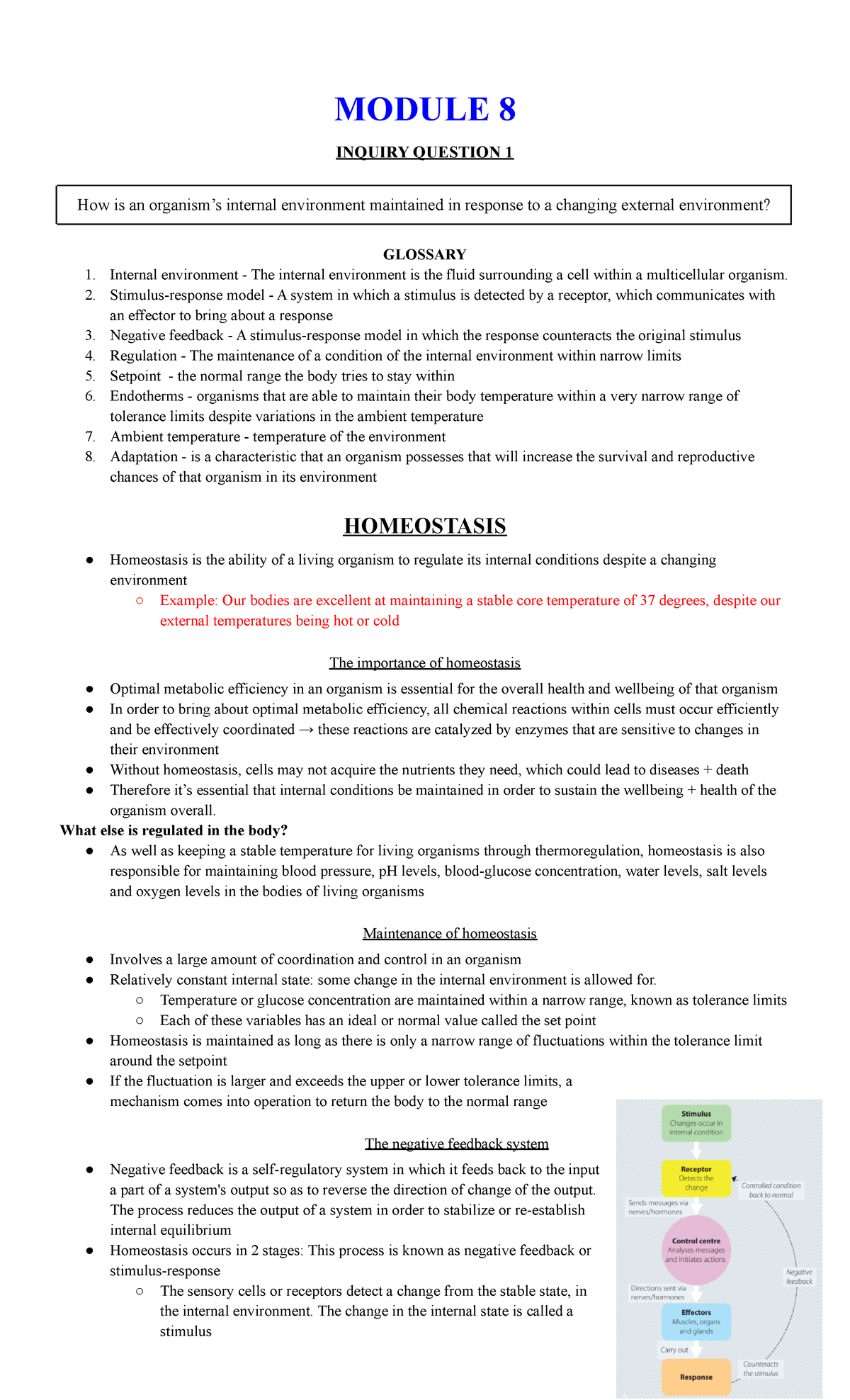 Module 8 - biology notes - MODULE 8 INQUIRY QUESTION 1 How is an ...