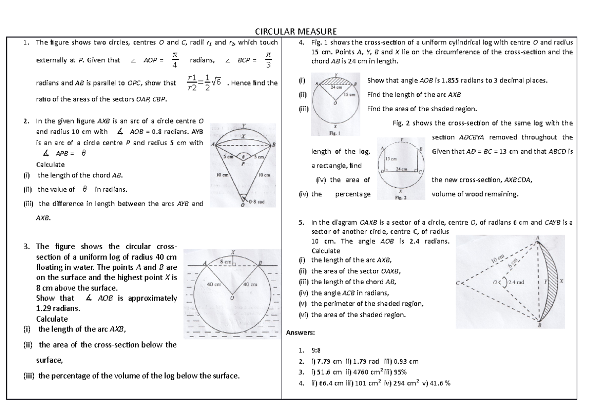 Circular measure dev - CIRCULAR MEASURE The igure shows two circles ...