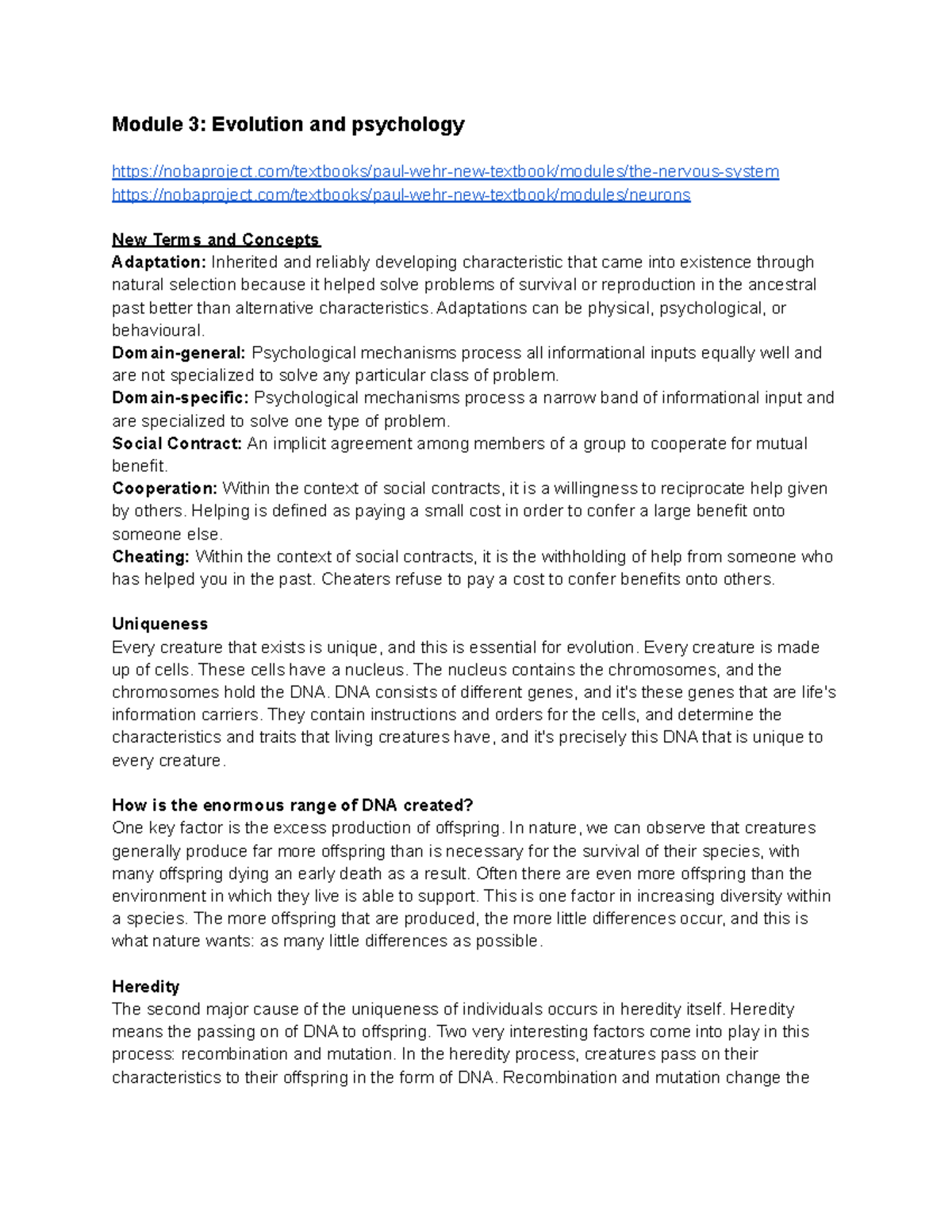 Module 3 Evolution and psychology - Psyc101 - UWaterloo - Studocu