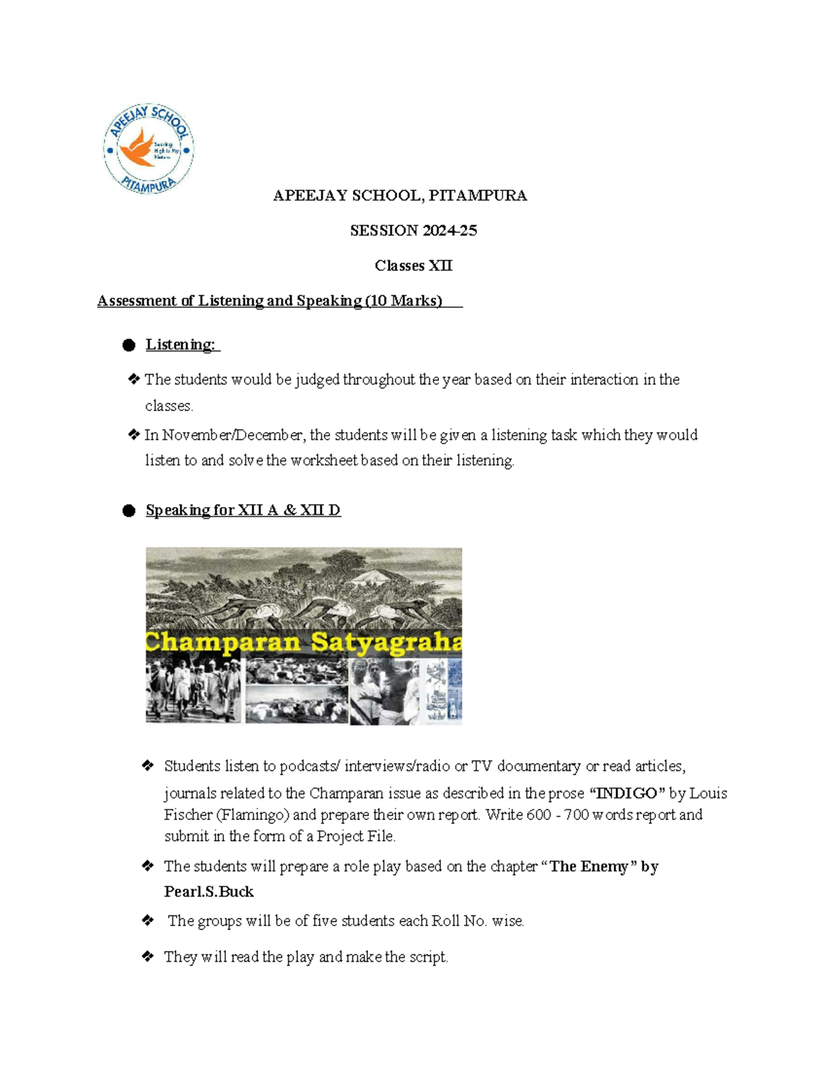 XII- Project English Term 1 -24-25 - APEEJAY SCHOOL, PITAMPURA SESSION ...