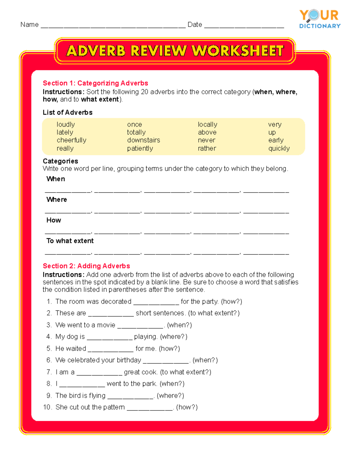 Adverb-review-worksheet - Name ...