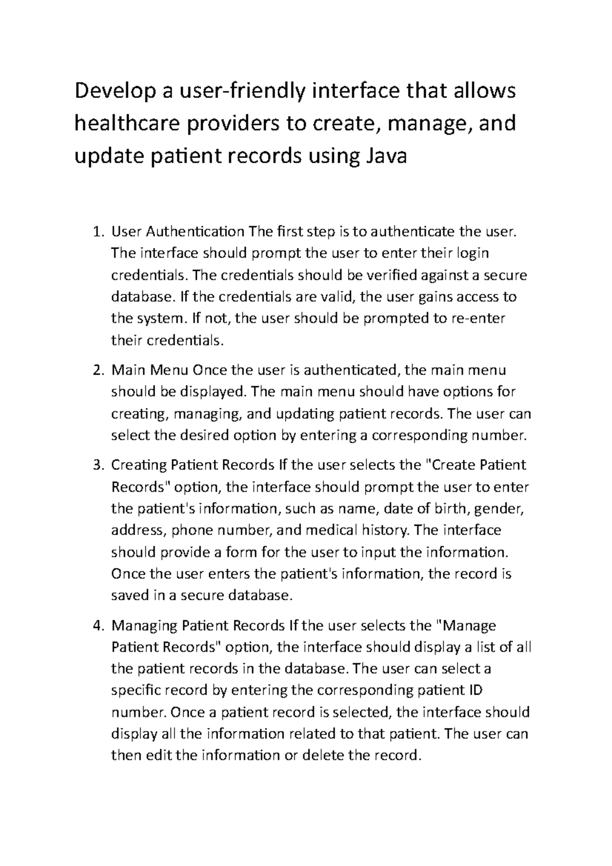 Develop a user-java - Develop a user-friendly interface that allows ...
