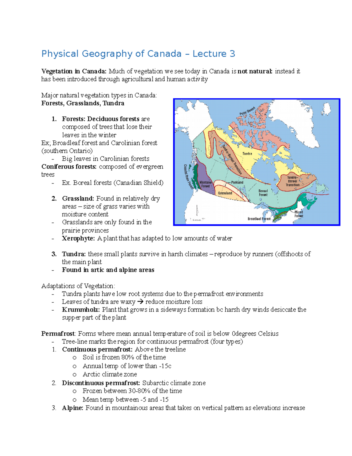 Lecture 3 Notes 2 - good - Physical Geography of Canada – Lecture 3 ...