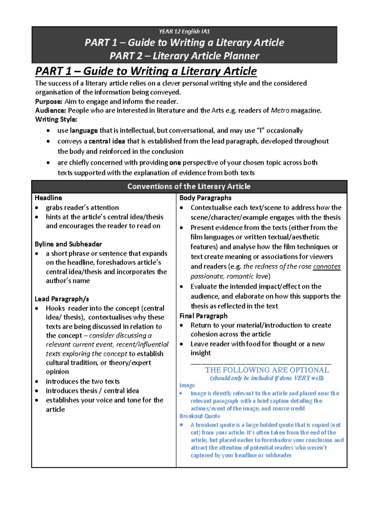 2. Yr 12 Literary Article Guide and Planner V2doc - YEAR 12 English IA ...