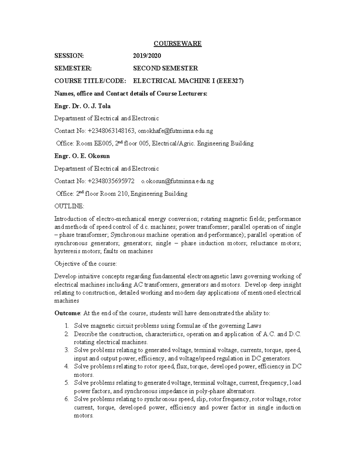 Course Outline 2019-2020 - COURSEWARE SESSION: 2019/ SEMESTER: SECOND ...