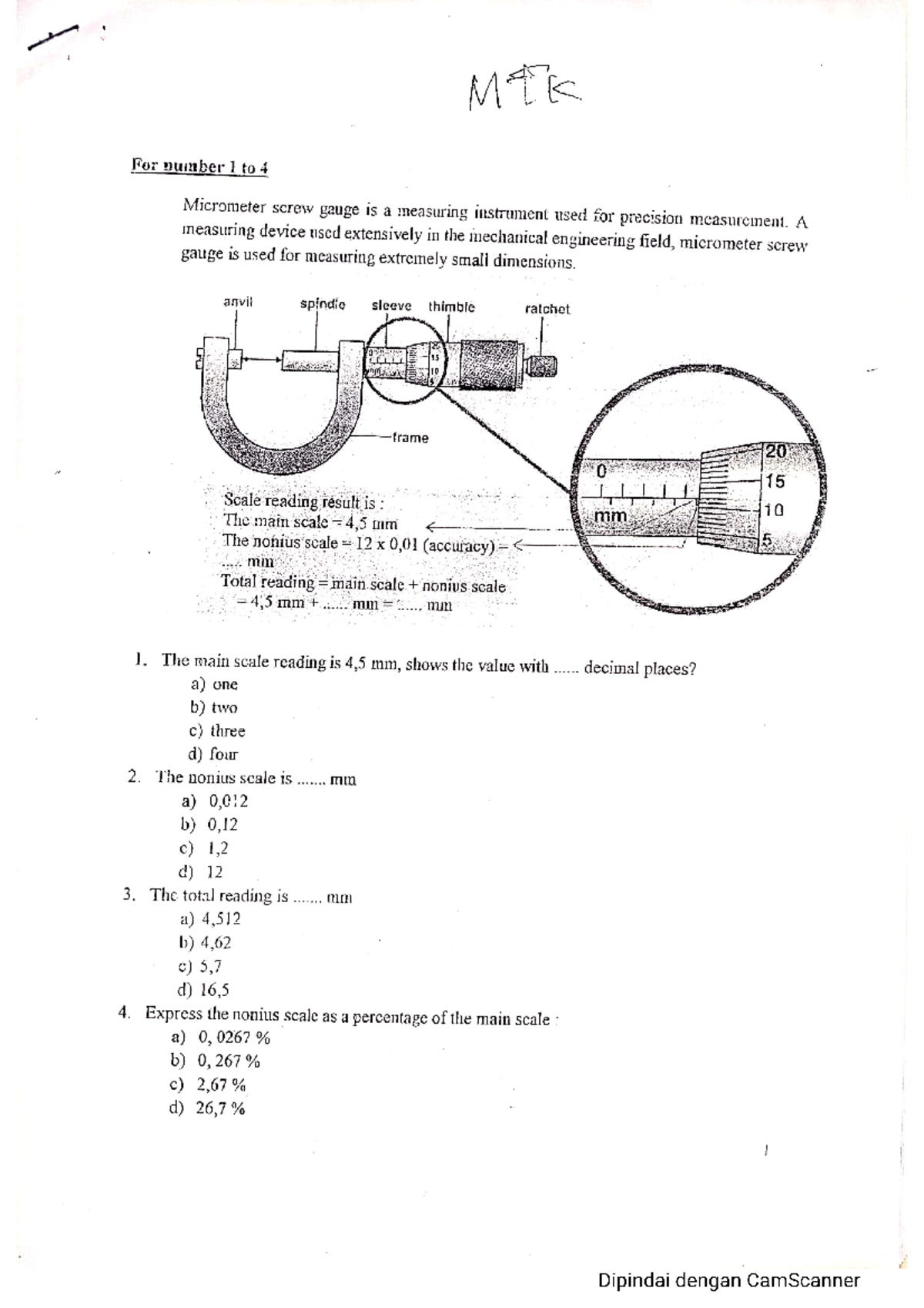UAS GMF MTK - Soal soal - Mechanical Engineering - Studocu