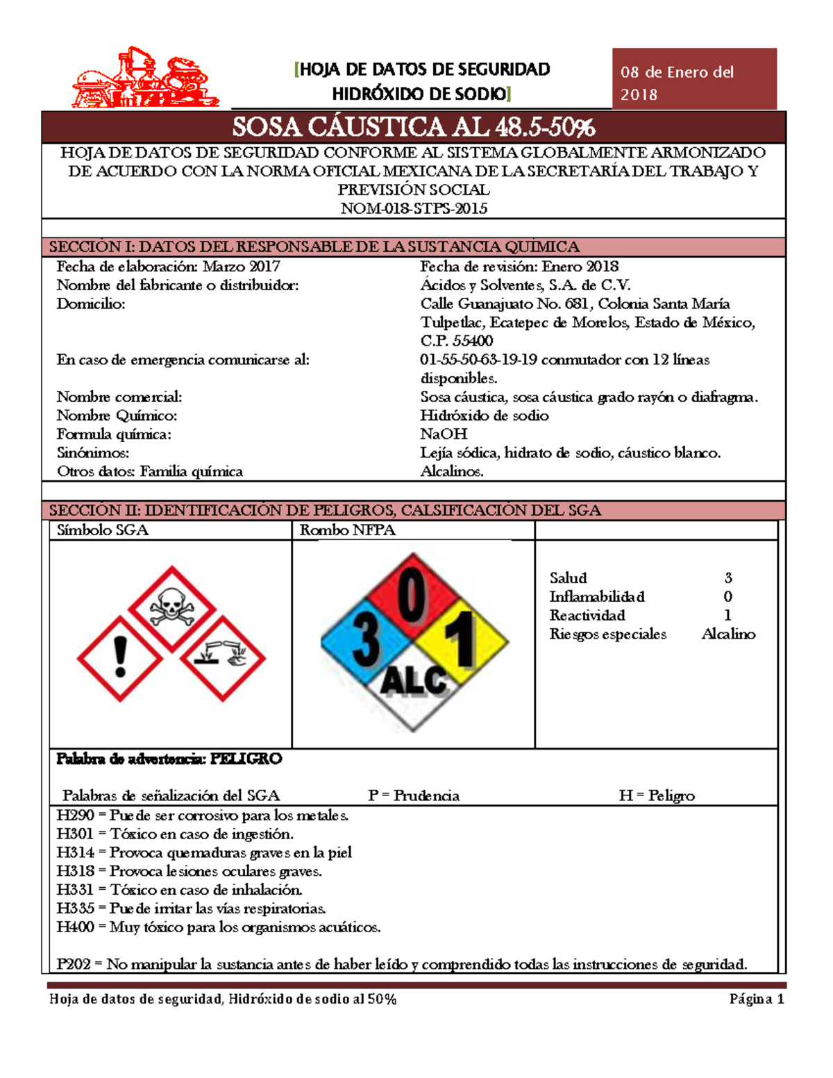 HDS HidróXIDO DE Sodio AL 50 3 - HIDRÓXIDO DE SODIO] 08 de Enero del ...