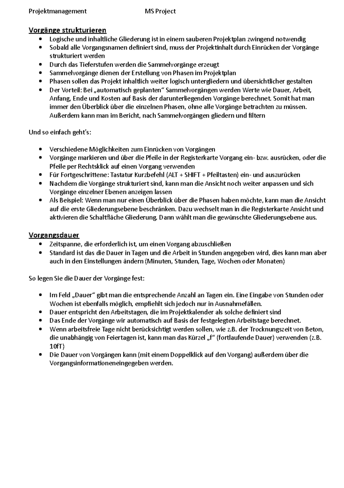 Vortrag Projektem. MS Project - Projektmanagement MS Project Vorgänge ...