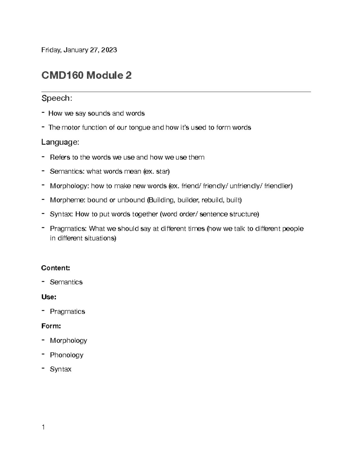 CMD160 Module 2 Notes - Friday, January 27, 2023 CMD160 Module 2 Speech ...