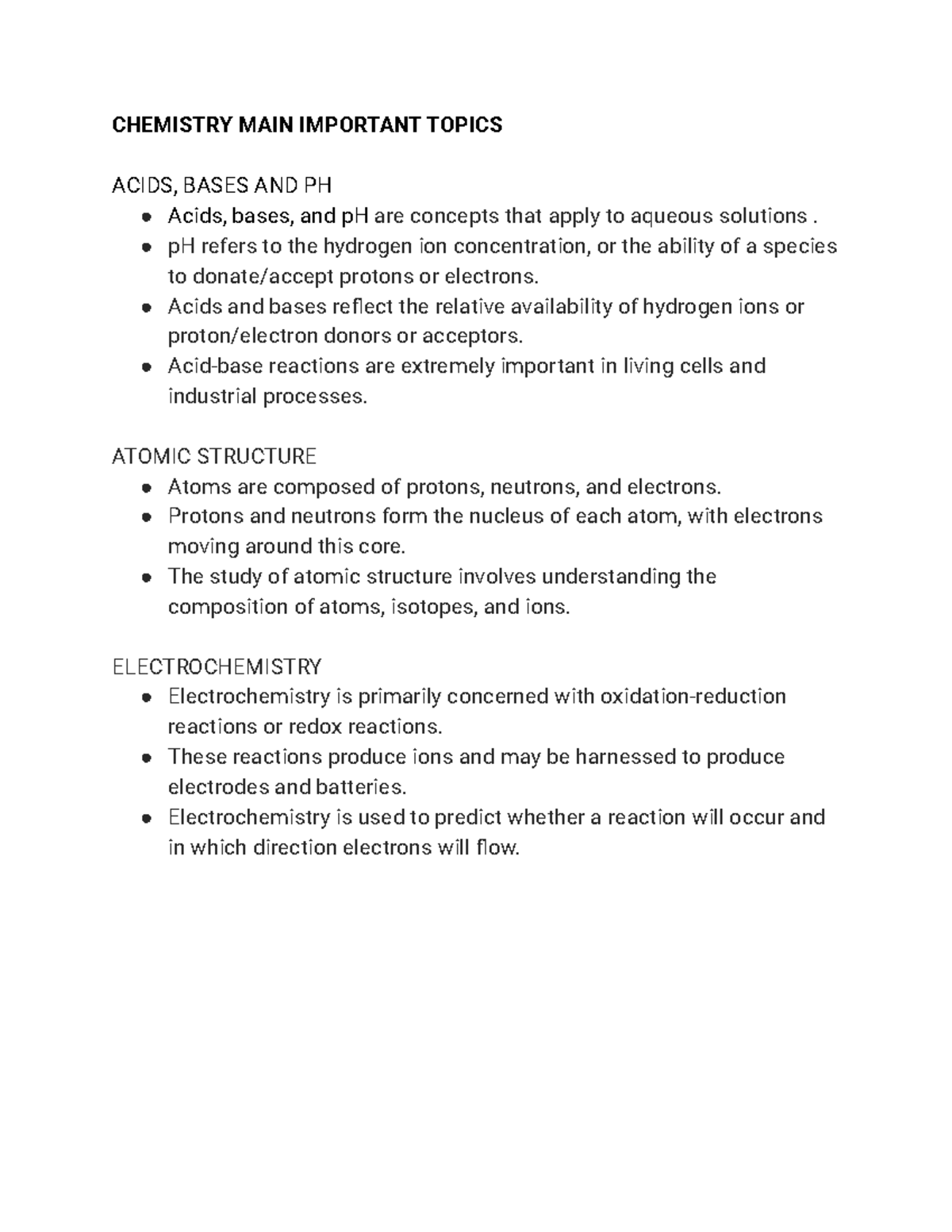 Chemistry MAIN Important Topics - CHEMISTRY MAIN IMPORTANT TOPICS ACIDS ...