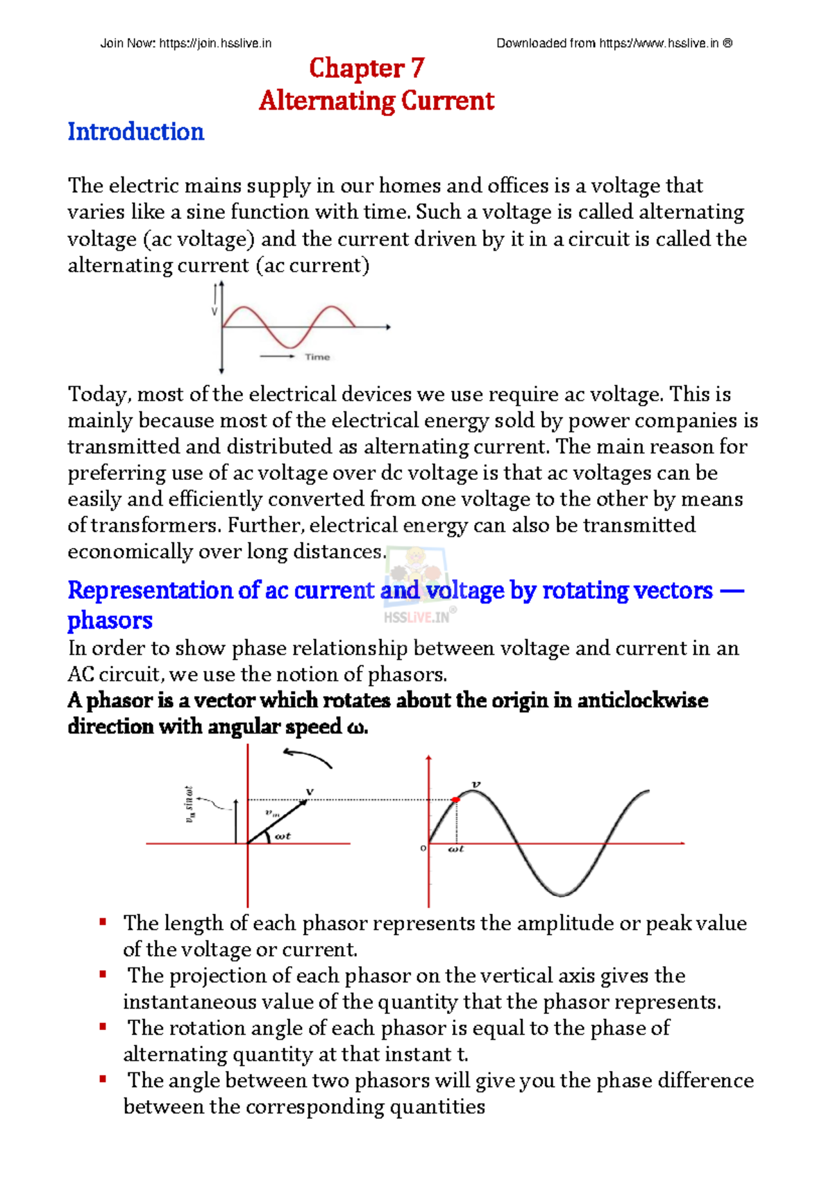 Hsslive Plus two Chapter 7 -2024 - Chapter 7 Alternating Current Introduction The electric mains ...