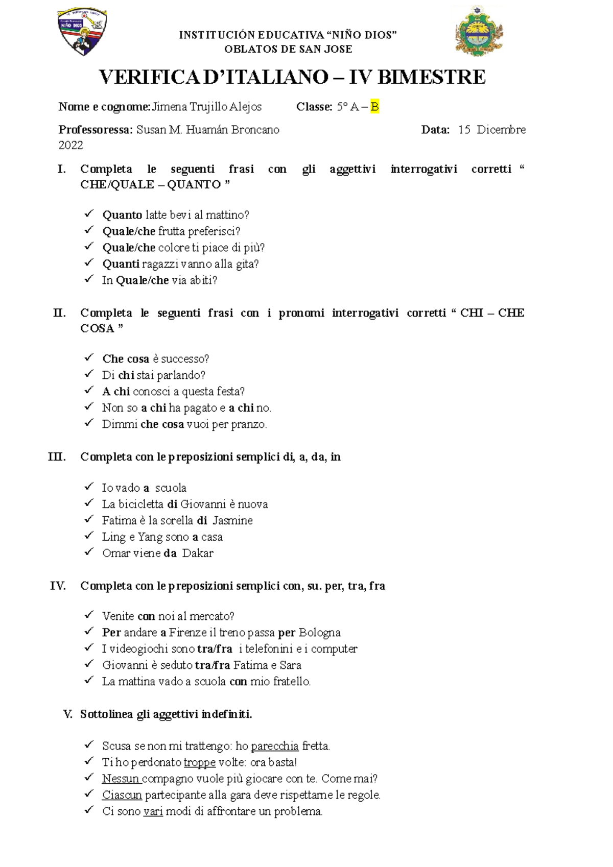 5 Verifica - Apuntes - VERIFICA D’ITALIANO – IV BIMESTRE Nome e cognome ...