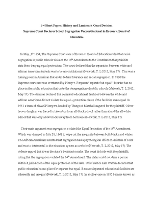[Solved] Prior to Brown v Board of Education 1954 segregation in what ...