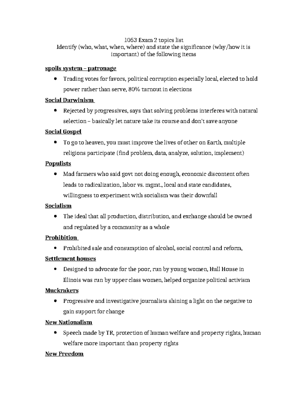 1053 Exam 2 topics list - pre exam study guide - 1053 Exam 2 topics ...