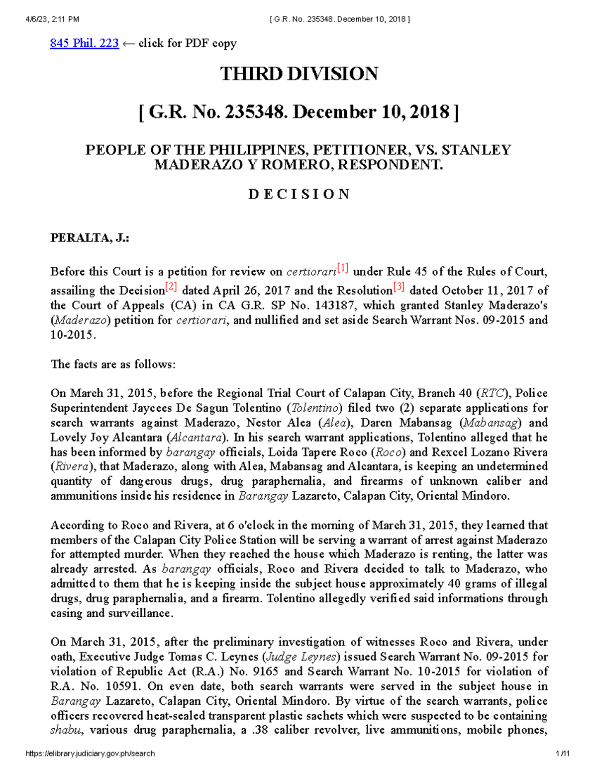 GR No. 235348 - Case Digest - 845 Phil. 223 ← click for PDF copy THIRD ...
