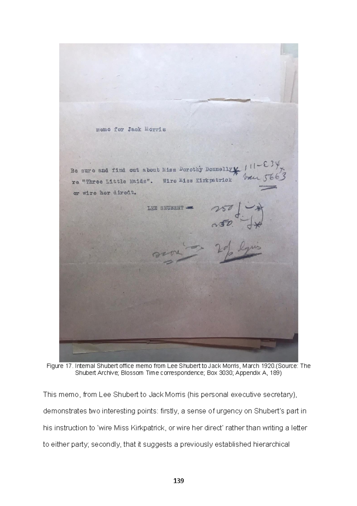 This memo, from Lee Shubert to Jack - Figure 17. Internal Shubert ...