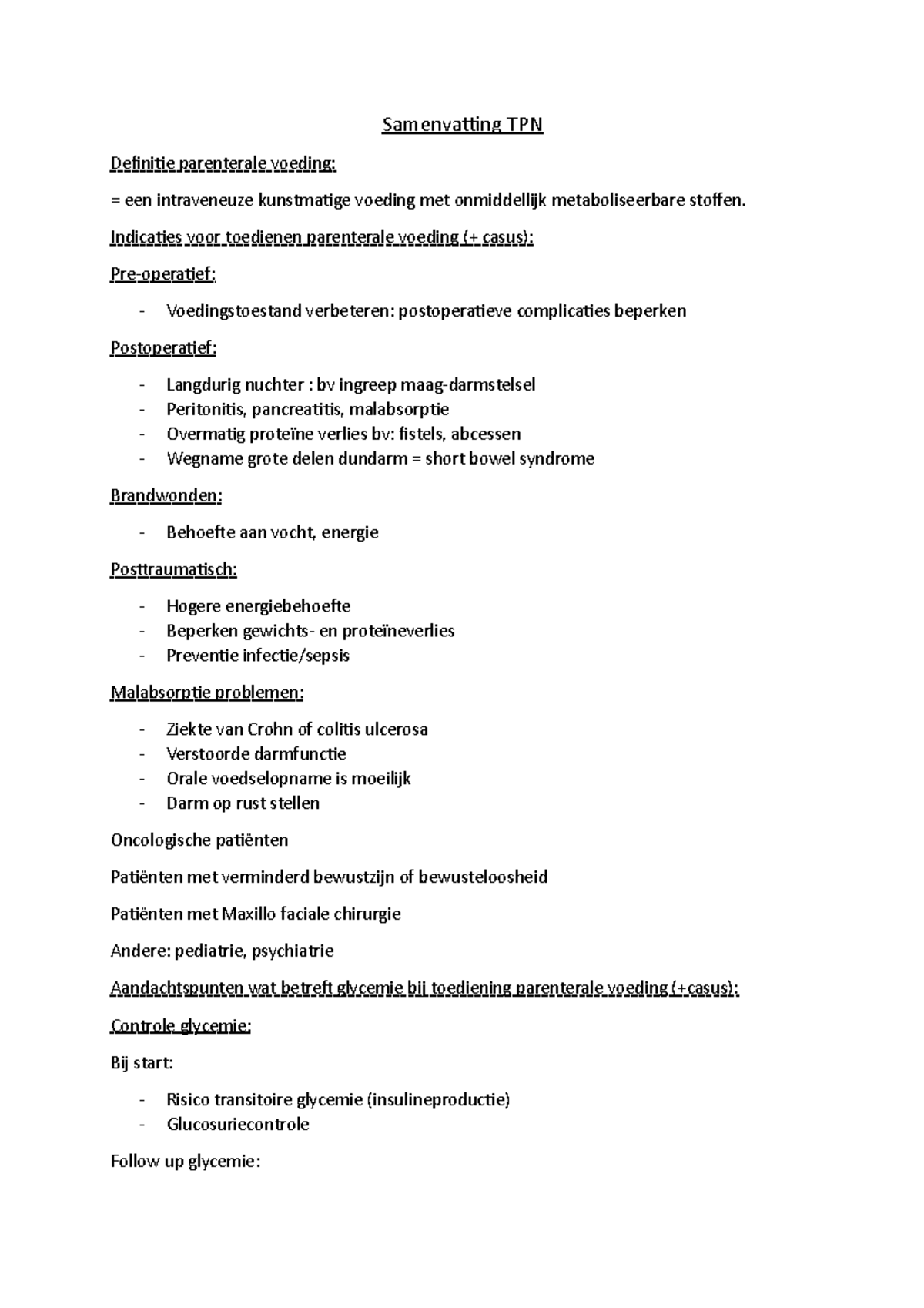 Samenvatting TPN - totale parenterale voeding - Samenvatting TPN ...
