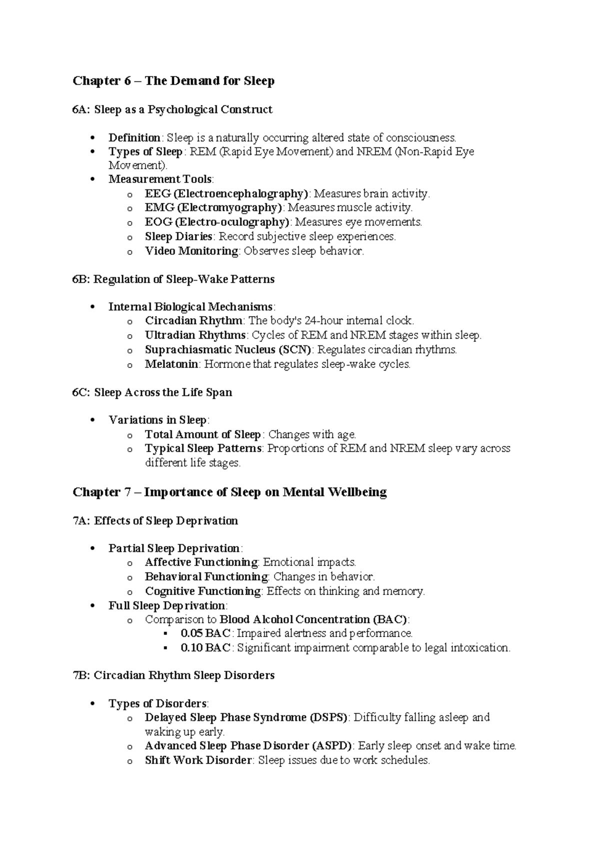 Psychology notes - Don't know - Chapter 6 – The Demand for Sleep 6A ...