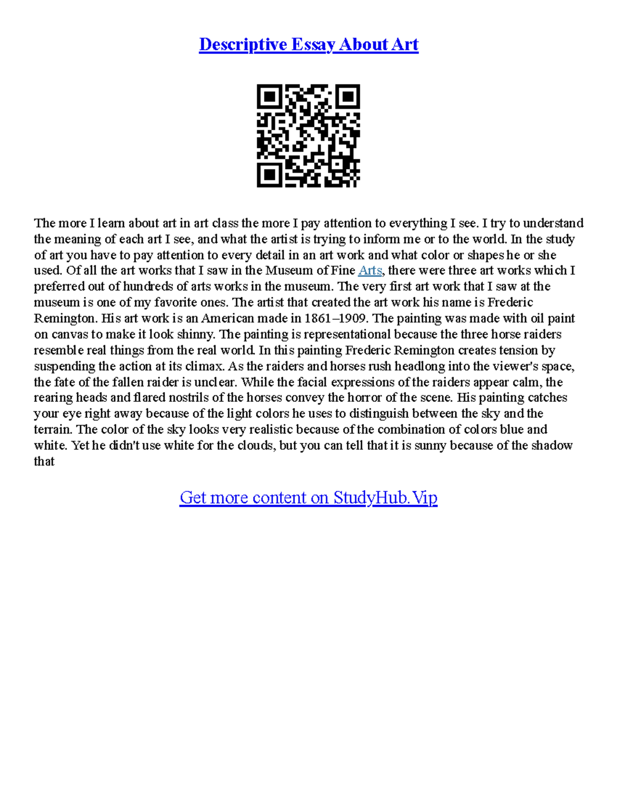 Picture Description Essay - Descriptive Essay About Art The more I ...