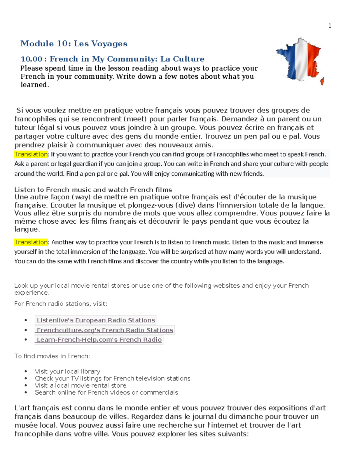 Mod 10 french notes - Module 10: Les Voyages 10 : French in My ...