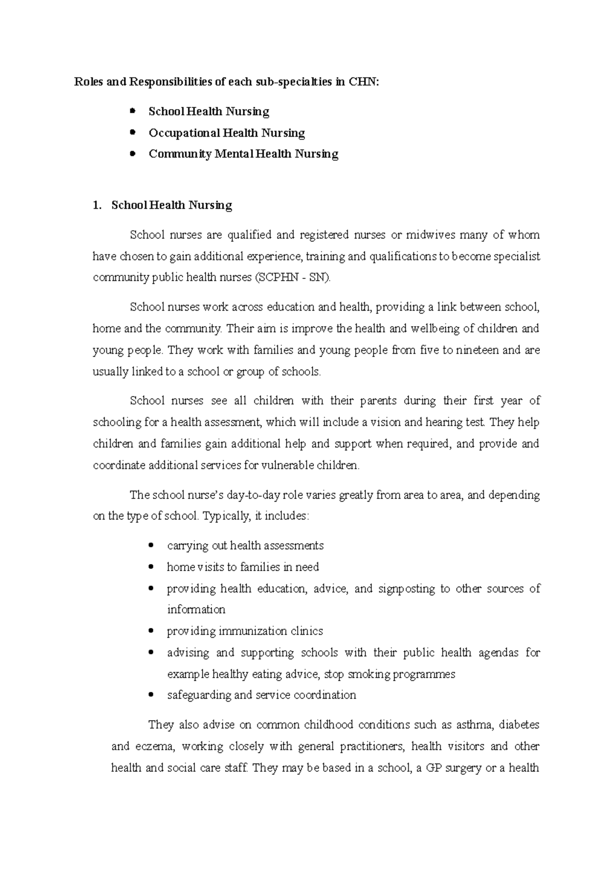 Roles and Responsibilities - School Health Nursing School nurses are ...