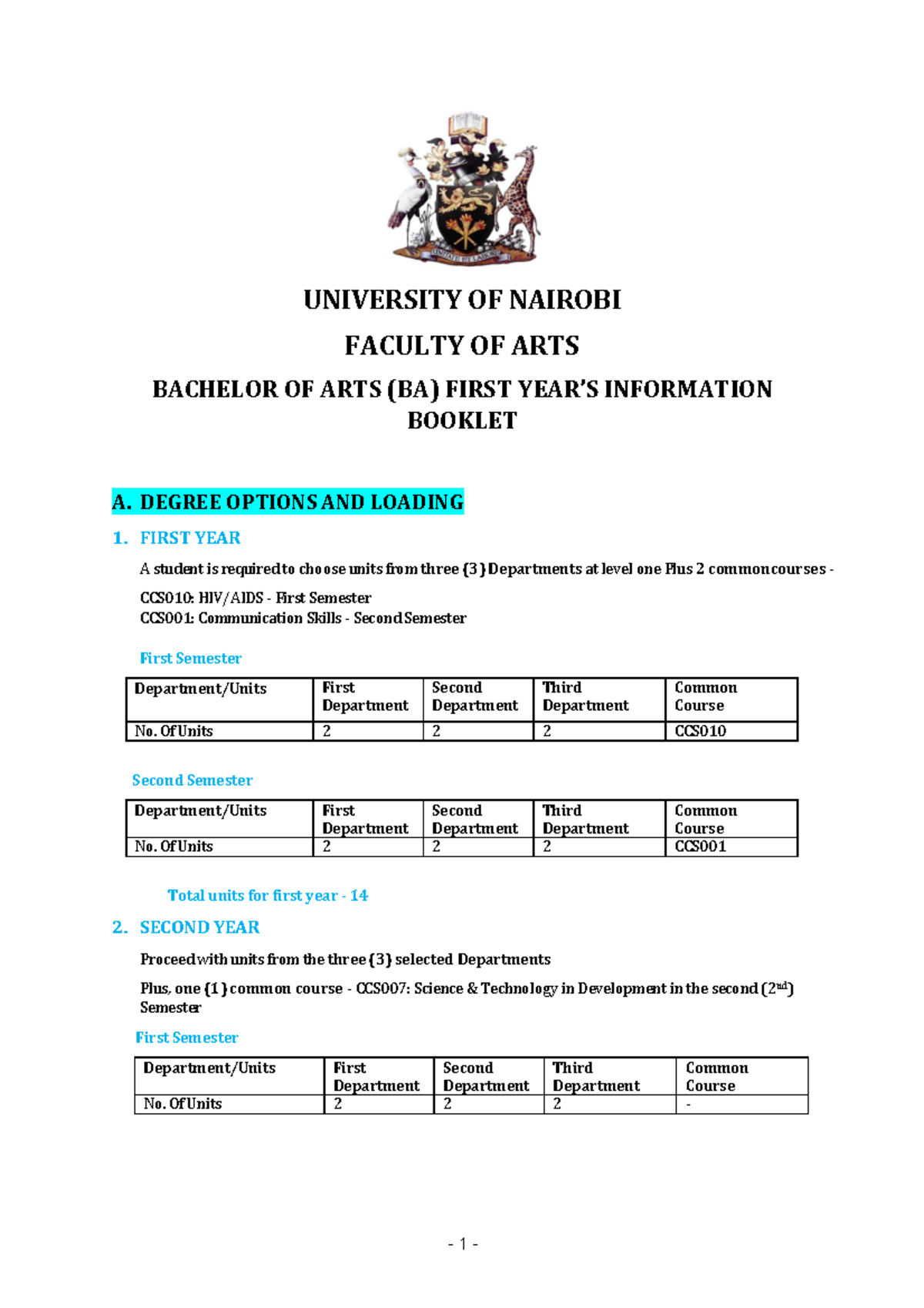 BA NEW Students Course Registration Booklet 2021-2022 0 - UNIVERSITY OF ...
