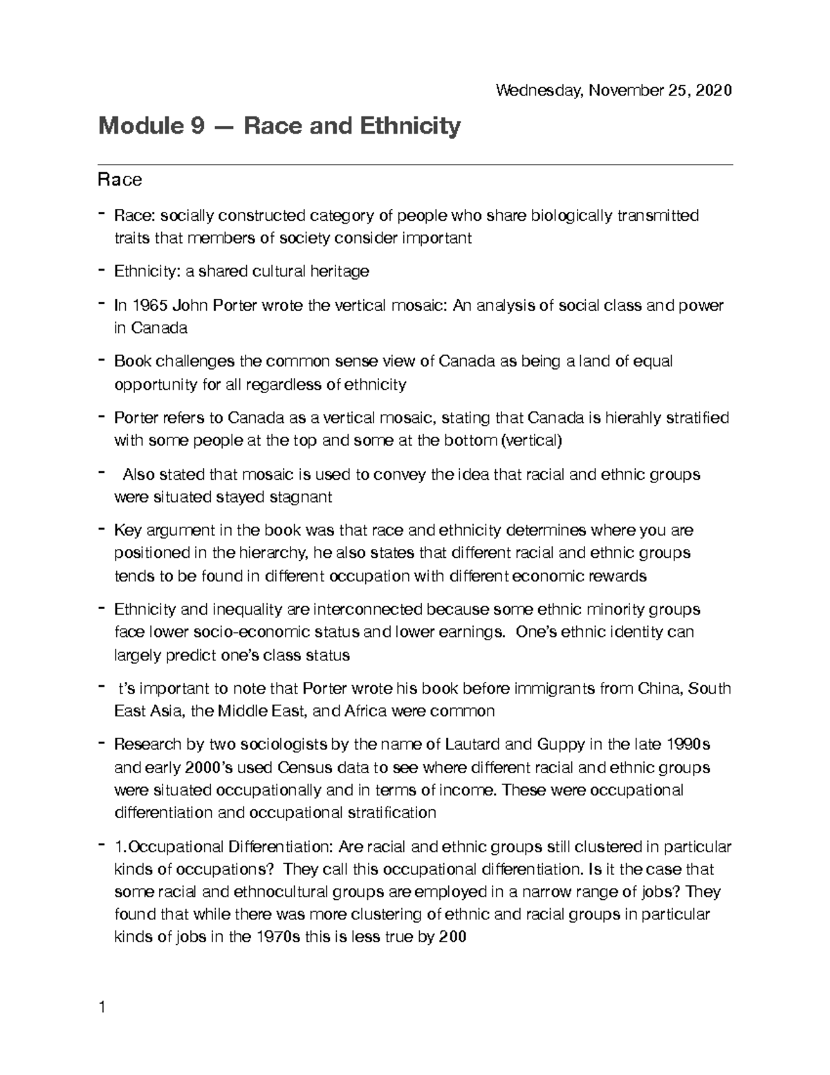 Sociology Test 4 - Notes from lecture 4 - Module 9 — Race and Ethnicity ...