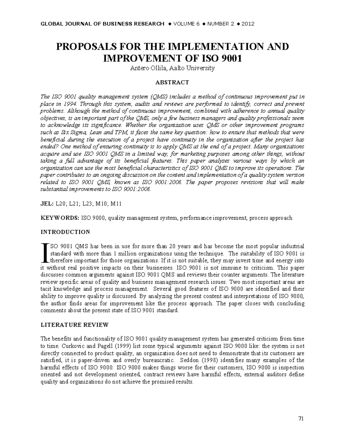Example Proposal 3 - GLOBAL JOURNAL OF BUSINESS RESEARCH ♦ VOLUME 6 ♦ ...
