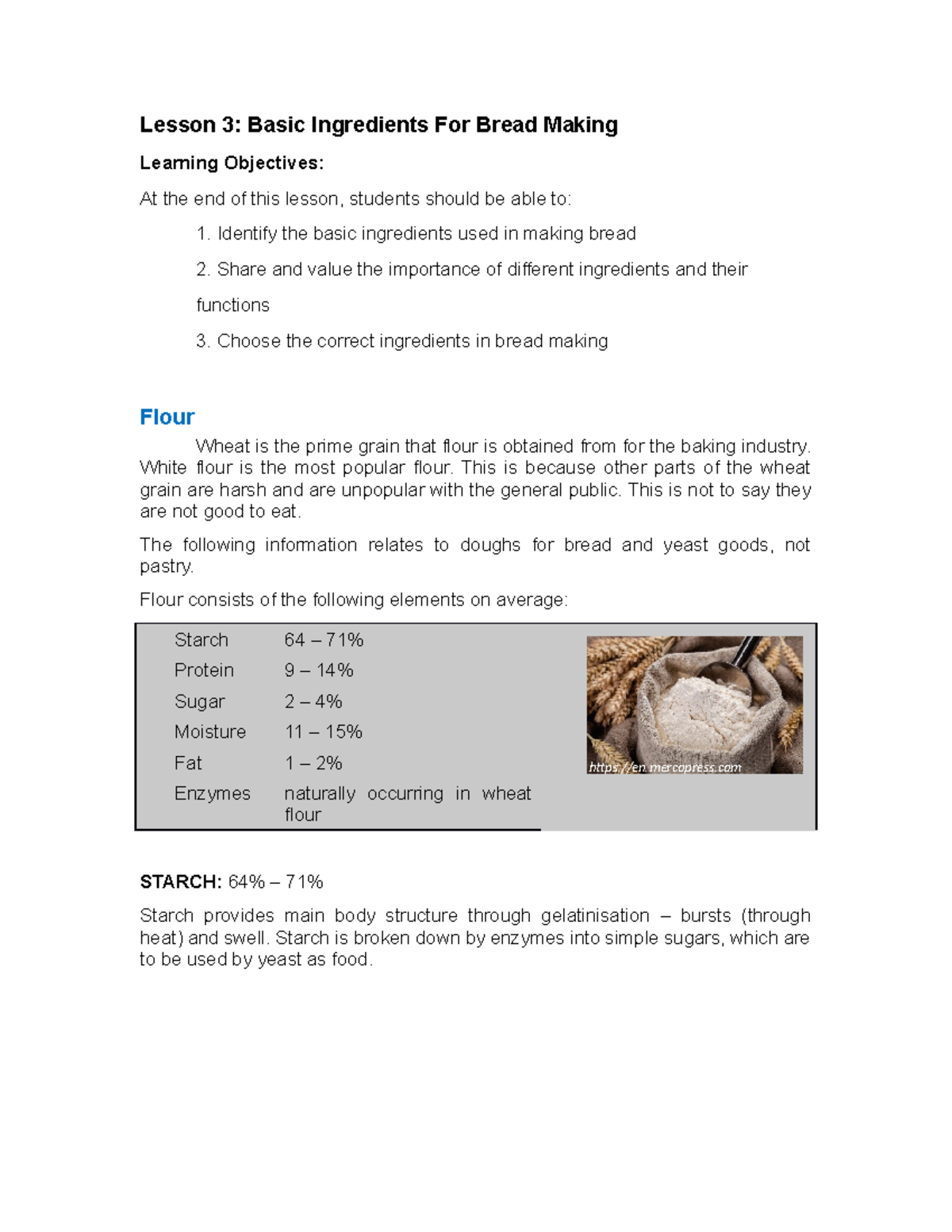 Lesson 3 Module 1 - Lesson 3: Basic Ingredients For Bread Making ...