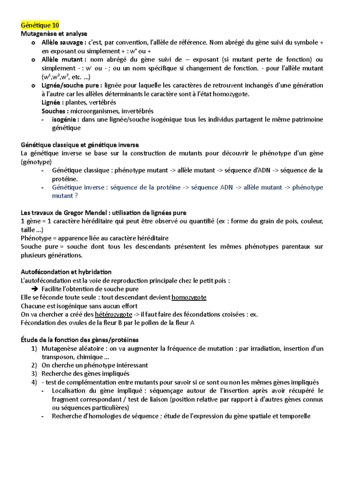 Génétique 10 - génétique classique et génétique inverse - Génétique 10 ...