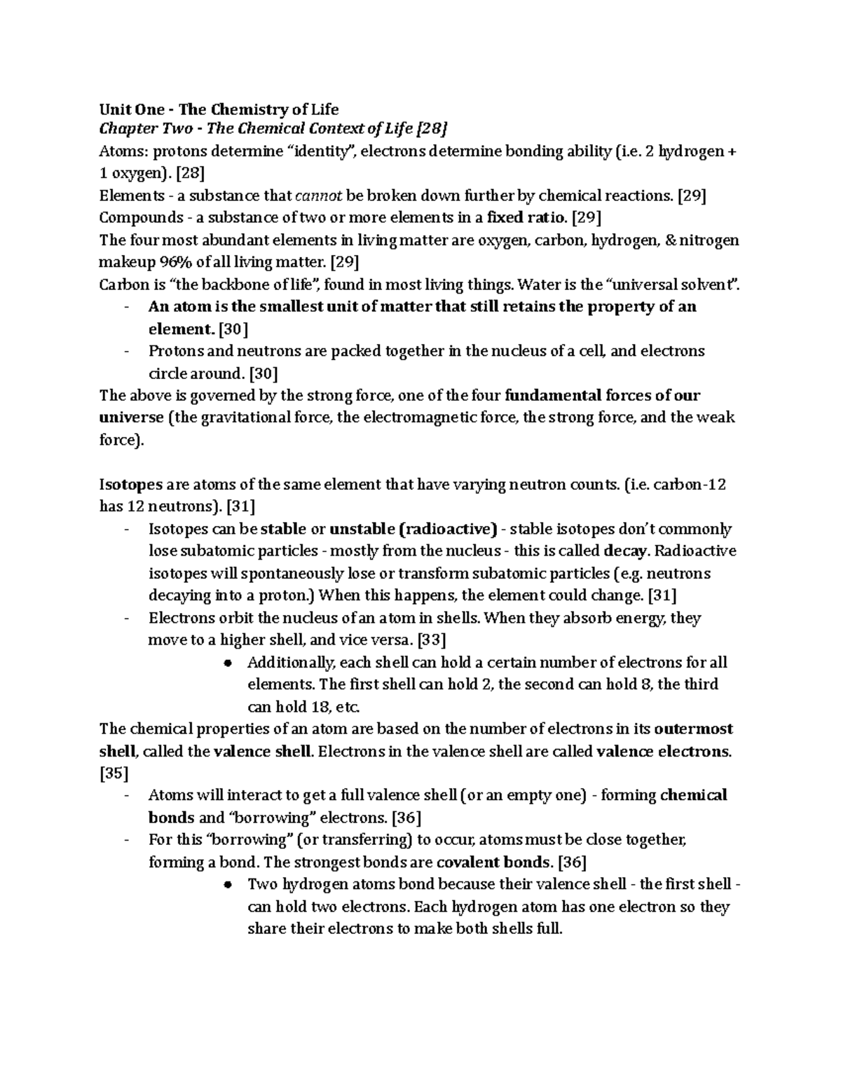 Unit One - The Chemistry of Life - Unit One - The Chemistry of Life ...