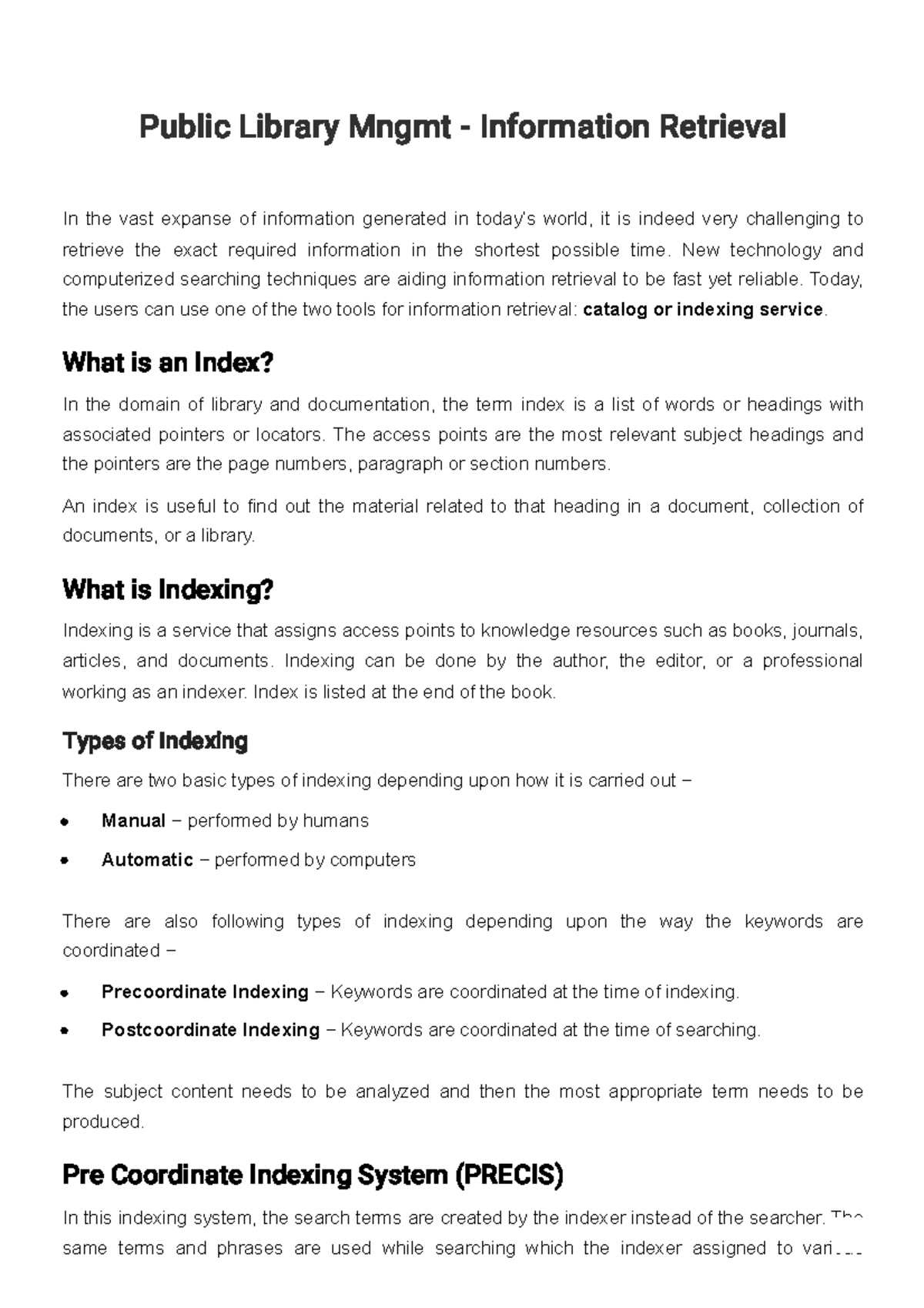 Public Library Mngmt - Information Retrieval - New technology and ...