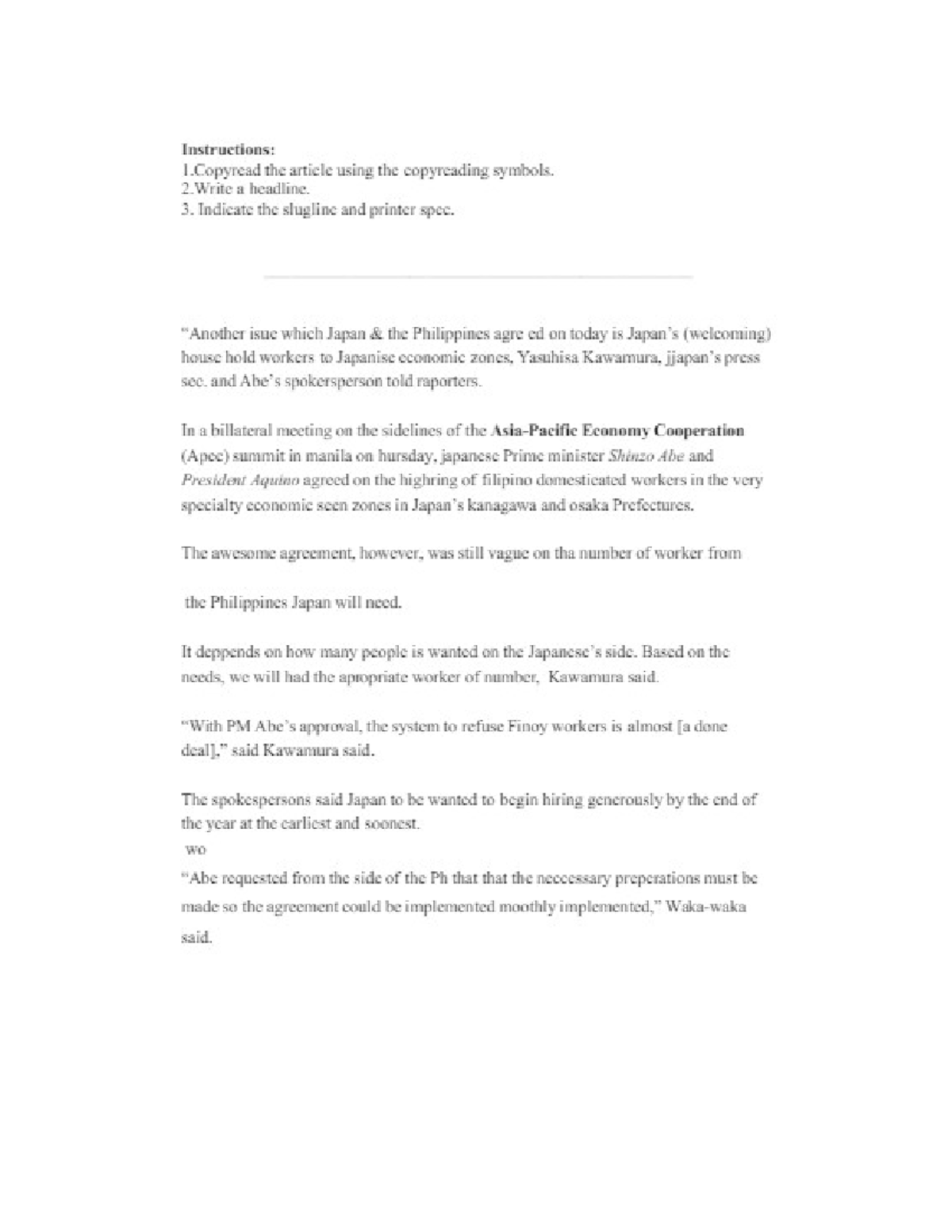 Doc1 - It is about copy reading - Instructions: L the article using the ...