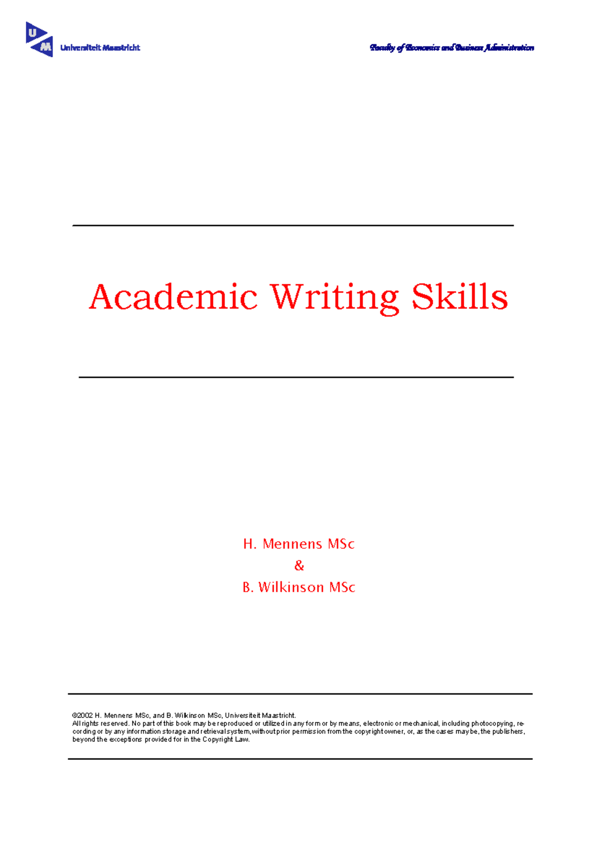 Academic writing skills guide - Faculty of Economics and Business ...