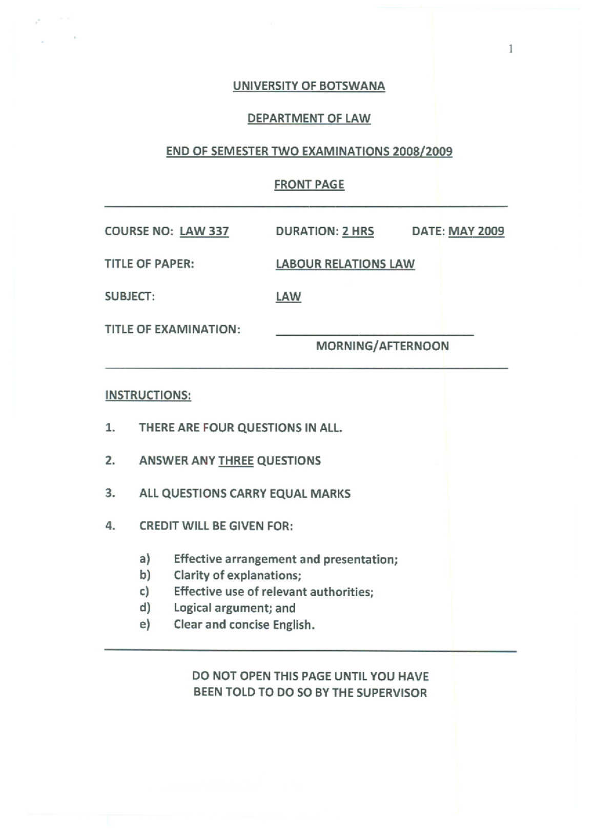 09s2law337 - past exam paper - ,. ####### 1 ####### UNIVERSITY OF ...