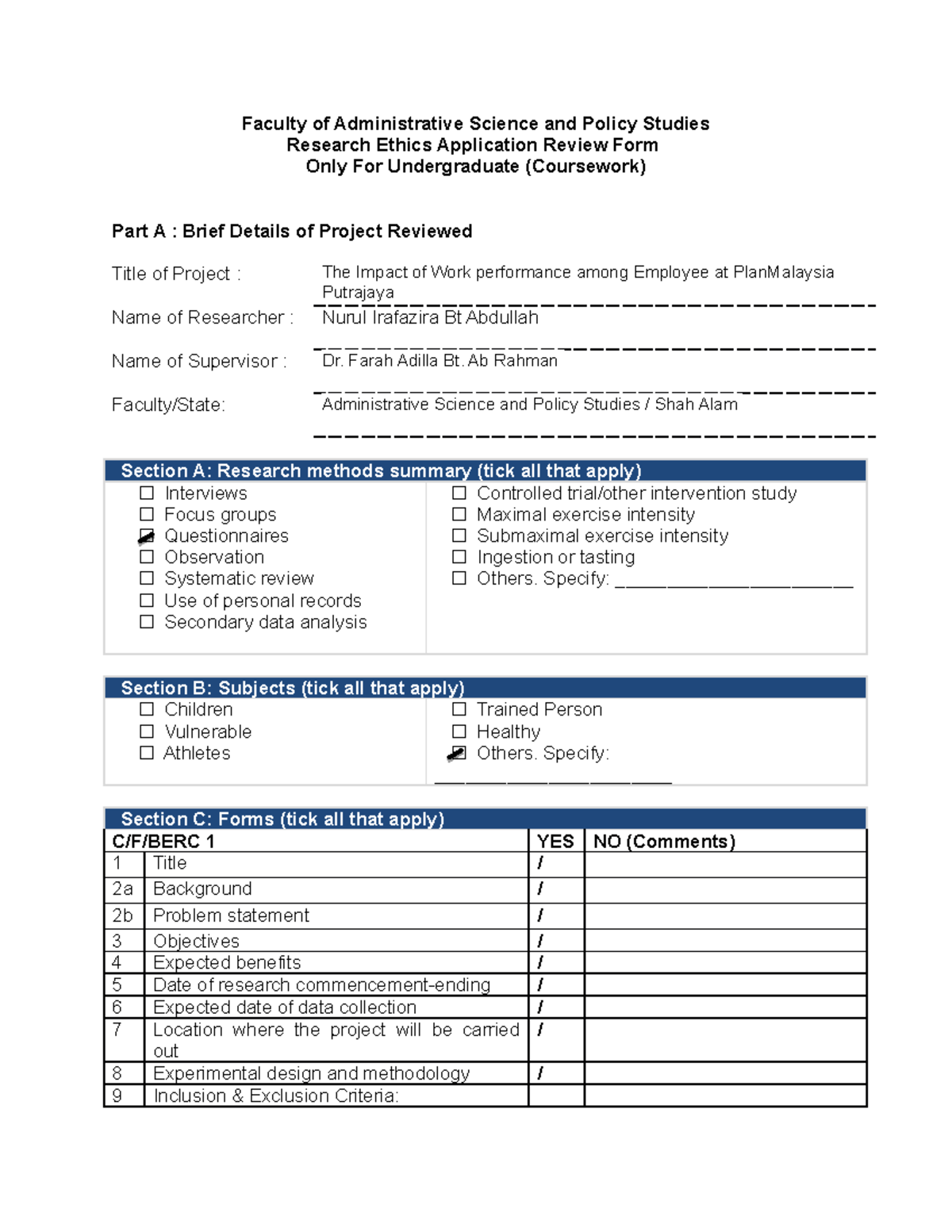 F.BERC 9 Research Ethics Review Form - Faculty of Administrative ...